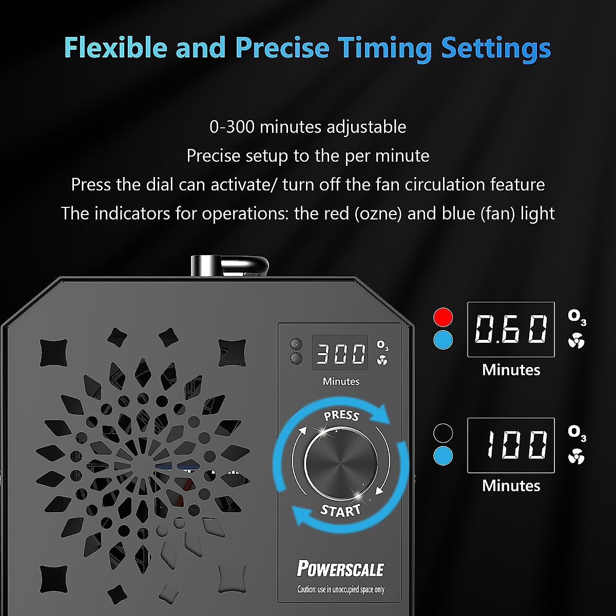 PowerScale Ozone Generator 75,000mg/h OZB1 Ozone Odor Eliminator Commercial Ozone Machine Odor Removal, For Home, Car, Pet Room Ozone Machine - High Capacity Ionizer Ozone Air Purifier, Black