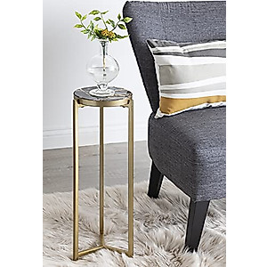 Kate and Laurel Aguilar Glam Drink Table, 8" x 8" x 23", Gold, Transitional Tea Table and Plant Stand with Agate Tabletop