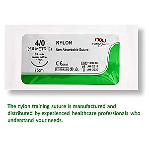 4-0 Sterile Suture Threads with Needle (24 PK Nylon) - Camping Survival Demo, Military Tactical Drill, Clinic Rotation Suturing, First Aid Travel Safety, Taxidermy, Veterinary Use