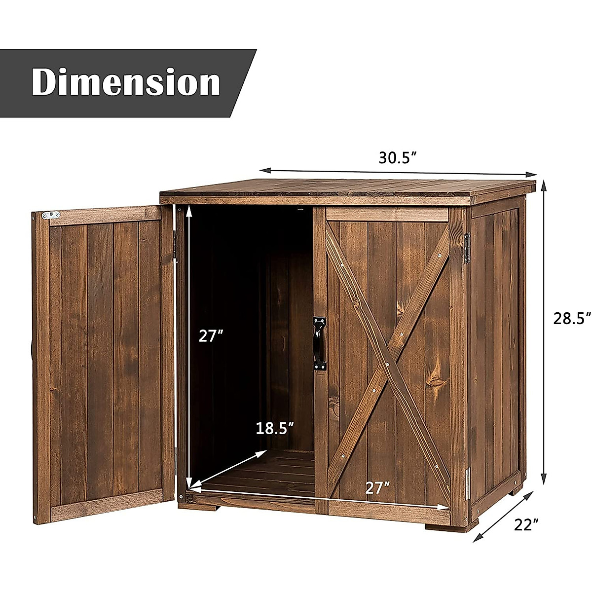 GRAFFY Garden Wooden Storage Shed, Compact Tool Cabinet with Doors and Handles, for Garden Yard Patio