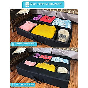 Norse 2 in 1 Large Underbed Storage Bags Organizer Container 2 Sturdy Zippers, Blankets Clothes Comforters Foldable Storage Bags with Clear Window (SET OF 2 : 2-in-1 Under bed Organizer, Black)