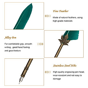 AHIER Quill Pen and Ink Set, Feather Pen Quill Pen Set Includes 5 Steel Replacement Nibs,Pen Nib Base and Dip Ink Bottle for Antique Calligraphy