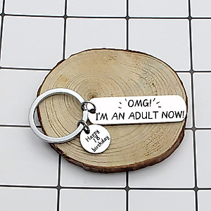 Lumengqi 18th Birthday Keyring, Stainless Steel OMG! I'm An Adult Now! Keychain, Bar Mitzvah Present Keychain, 18th Birthday Gift Key Ring for Women Men Girls Boys