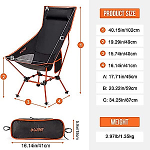 G4Free Lightweight Portable High Back Camp Chair, Folding Chair Lawn Chair Heavy Duty 330lbs with Headrest & Pocket for Outdoor Camp Travel Beach Picnic Gardening Travel Hiking