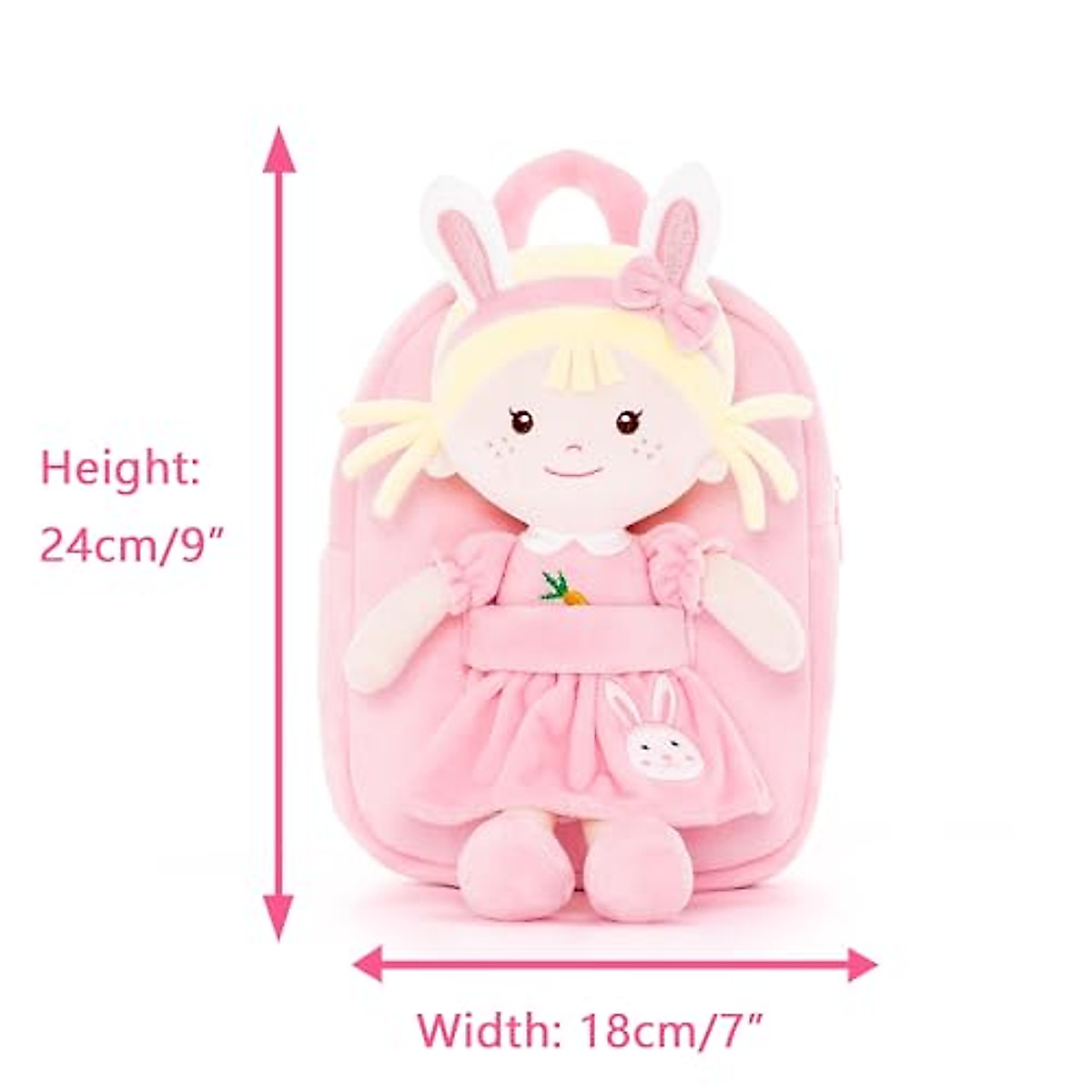 Onetoo Easter Bunny Backpack Toddler Backpack Girl Backpacks Kids Backpacks with Soft Plush Baby Dolls Bunny Pink 9.5"