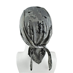 Gbateri 4 Pack Sweat Wicking Cycling Bandana Durag Dew Rags, Skull Cap Beanie Cooling Helmet Liner Pirate Hat Head Wrap for Motorcycling, Running, Hiking, Cooking & Outdoor Activities,Mesh-Camo