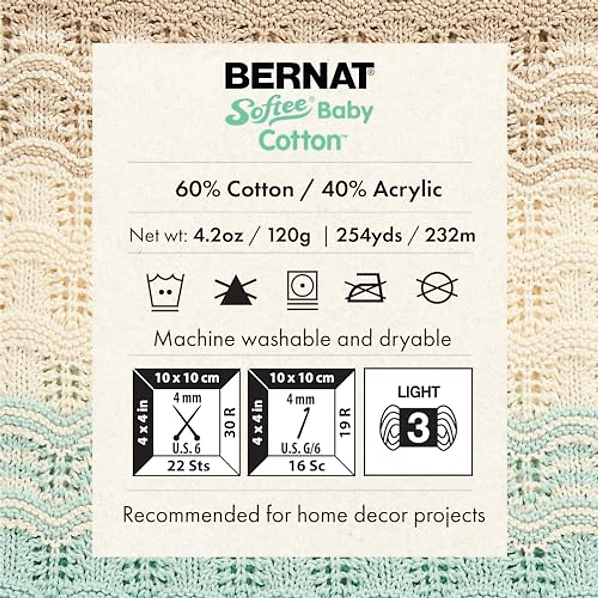 Bernat Softee Baby Cotton Cotton Yarn - 3 Pack of 120g/4.25oz - Blend - 3 DK (Light) - 254 Yards - Knitting/Crochet