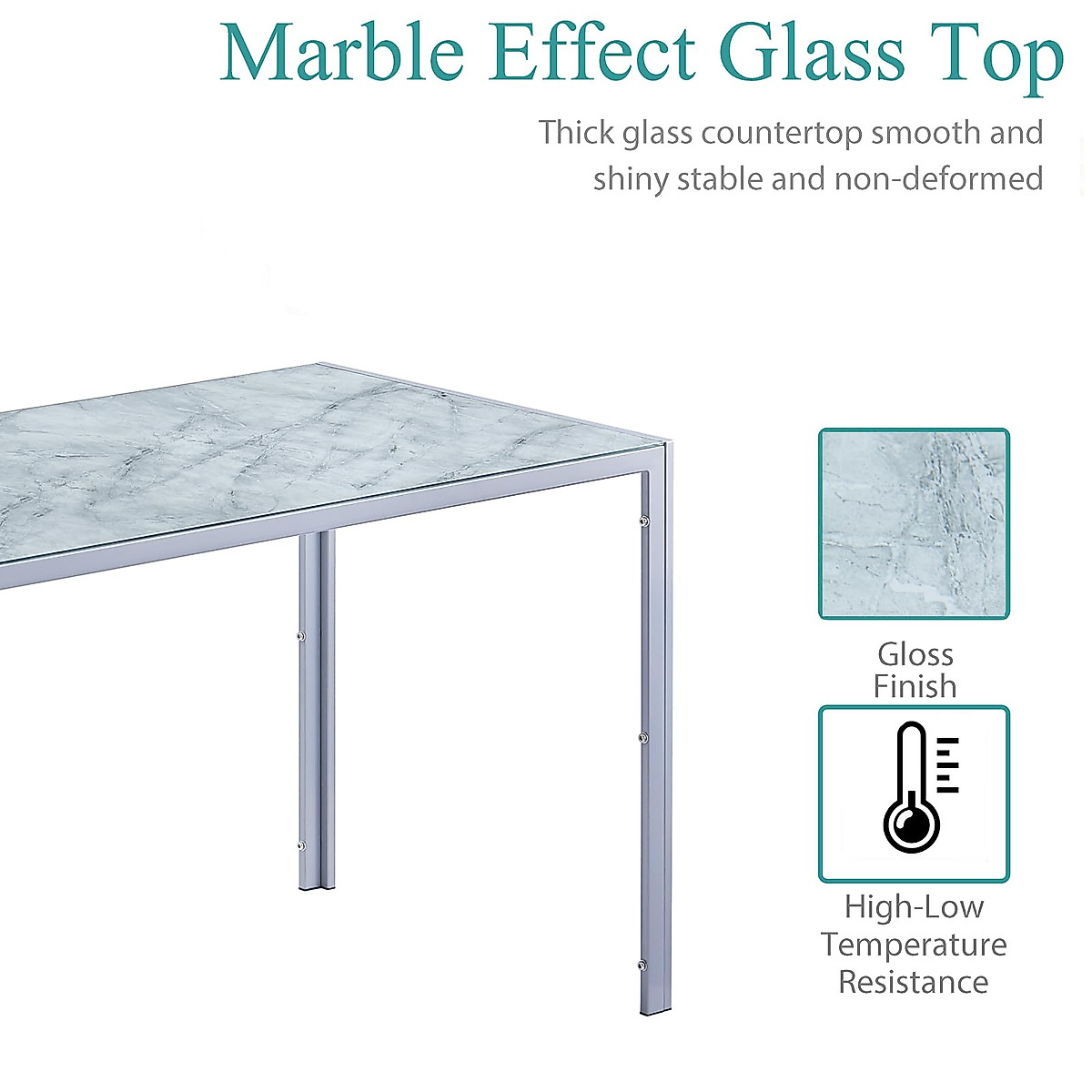 Paonne 5-Pieces Marble Effect Dining Room Set for 4, Contemporary Kitchen Table and Upholstered Chairs Set for Kitchen/Dinette/Restaurant/Apartment and Small Space