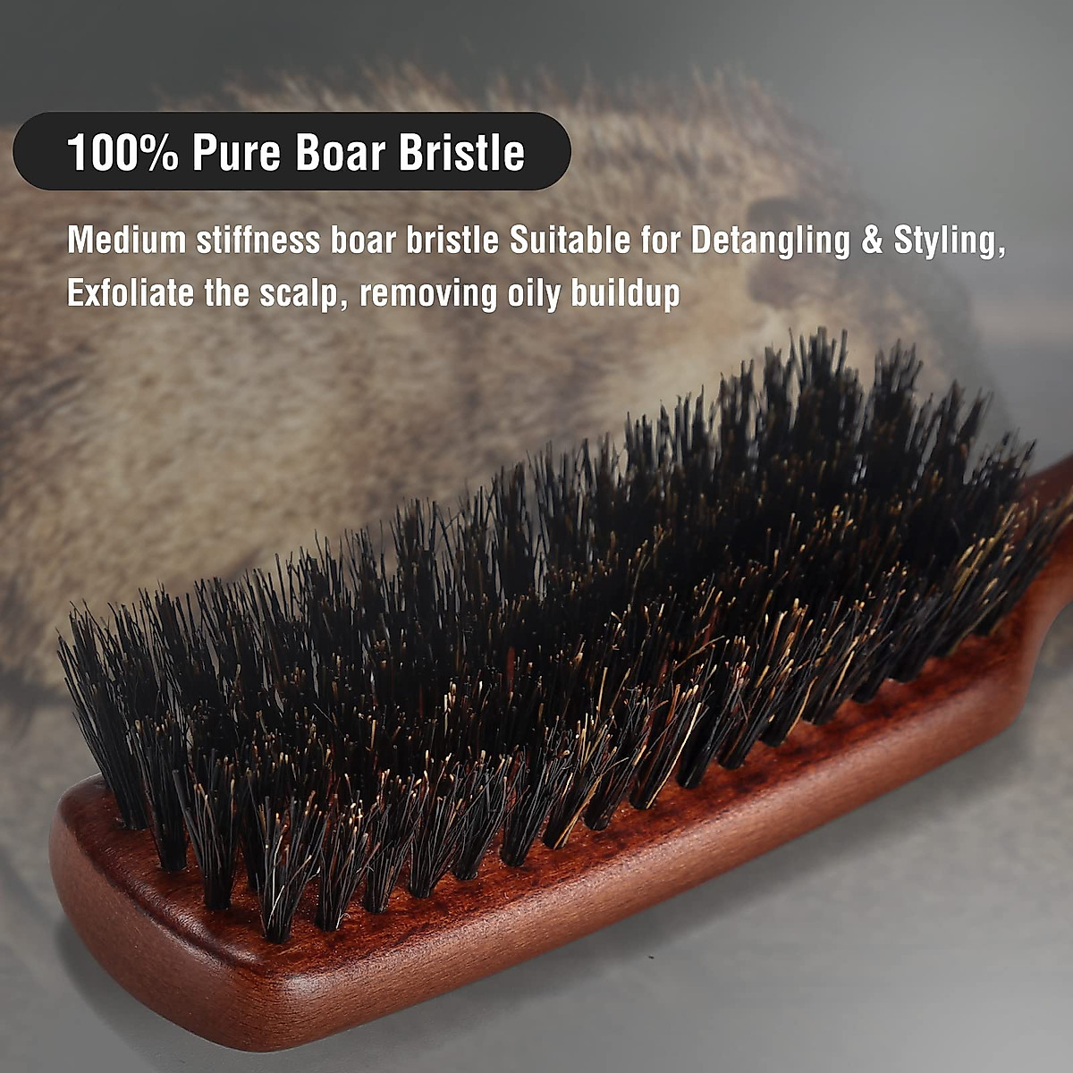 O BRUSHZOO Hair Brush for Men Thin Fine Normal Hair Add Shine Improve Texture Reduce Frizz, Boar Bristle Hair Brush for Beard Straightens Softens