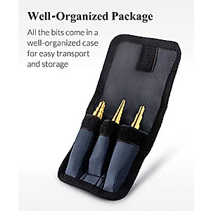 QWORK 3 Pcs Titanium Step Drill Bit Set, High Speed Steel, 1/8" - 3/4" Total 28 Sizes, HSS Multiple Hole Drilling Cutting with Storage Bag