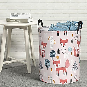 Fox Pink Laundry Hamper Collapsible Laundry Baskets with Handles Dirty Foldable Clothes Basket Easy Carry Laundry Bag Round Storage Basket for Bedroom Toy01