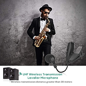 Wireless Instrument Microphone,UHF Clip Condenser Mic,for Horns,Trumpets,Clarinets, Saxophones, Cello, Computer, Phone, Speakers, Voice Amplifier 131ft Range, 1/8 and 1/4'' Port