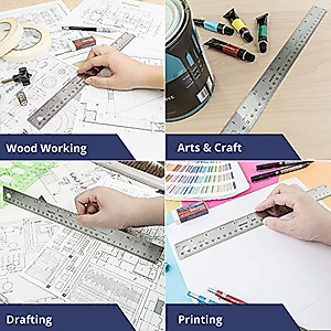 Stainless Steel 12 Inch Metal Ruler Non-Slip Rubber Back, with Inch and Metric Graduations