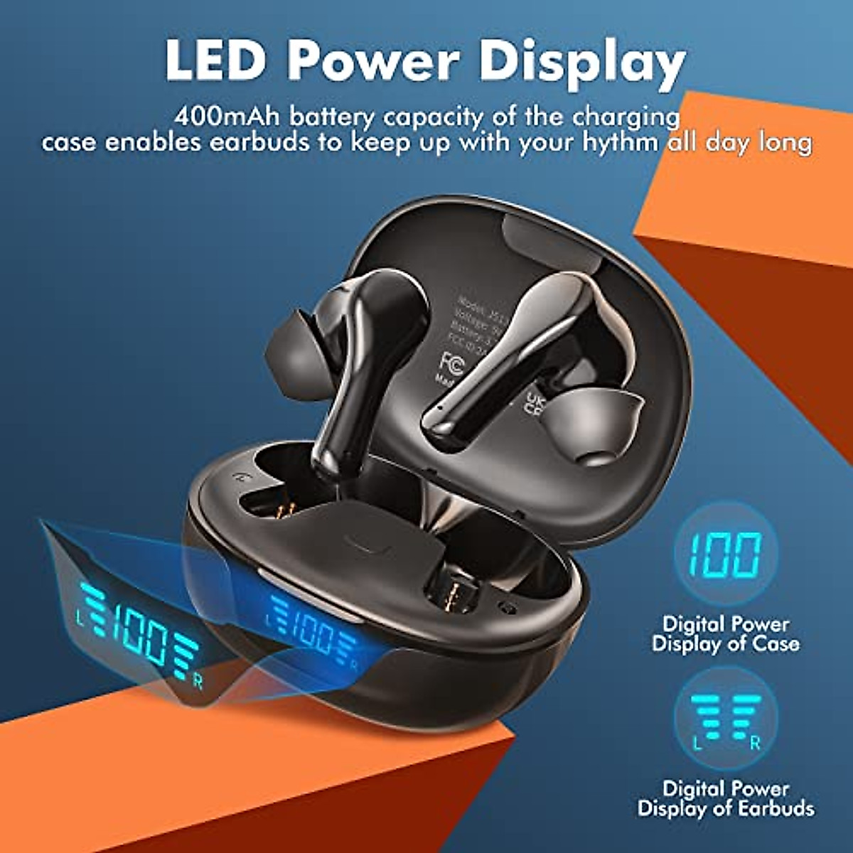 Wireless Earbuds Bluetooth 5.3 Earbuds 50Hrs Playtime, HiFi Stereo in-Ear Earphones with Touch Control and LED Digital Display & CVC 8.0 Noise Cancelling, IPX6 Waterproof Ear Buds for iPhone Android