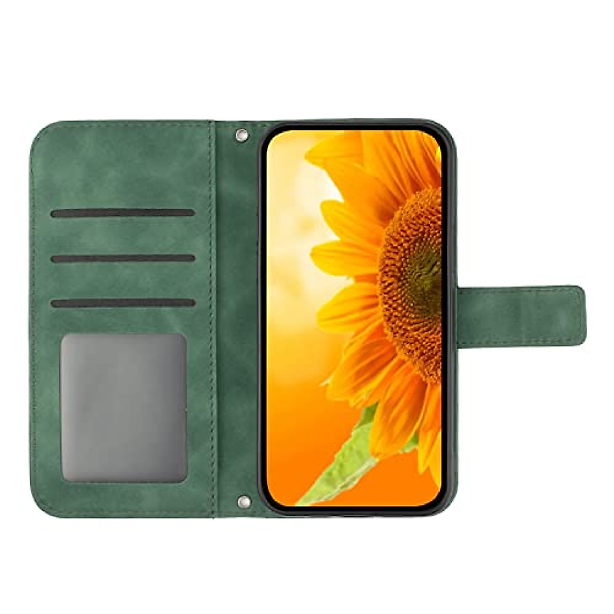 ONV Wallet Case Compatible with Samsung Galaxy S9 Plus - 1.5M Strap Glitter Shinny Sunflower Flip Leather Case Card Slot Shockproof Kickstand Magnetic Cover for Samsung Galaxy S9 Plus [HT] -Green-T