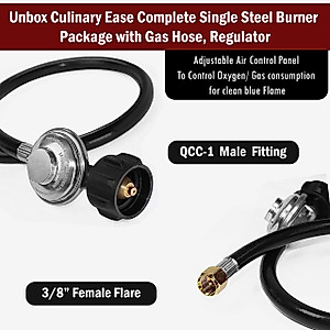 Sonret Single Burner Propane Gas Stove - Portable Gas Stove Burner with Hose & Adjustable 0-20 Psi Regulator, High BTU Square Single Burner Stove for Outdoor cooking, Home Brewing, Boiling, Turkey Fry