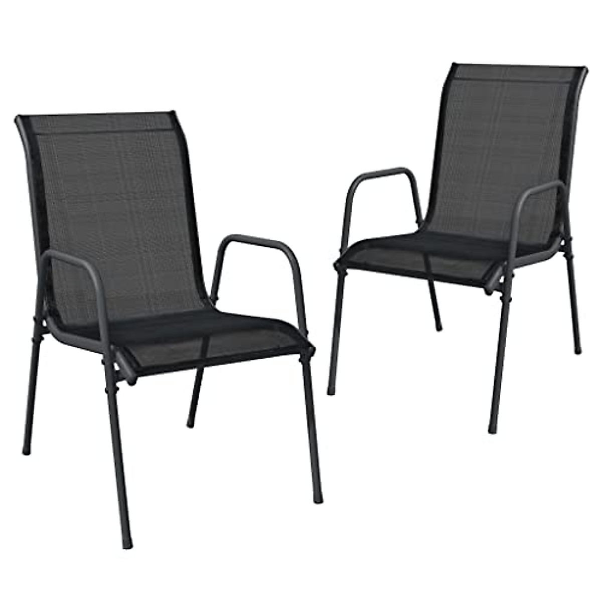 GOLINPEILO Patio Chairs 2 pcs, Outdoor Dining Table Outdoor Furniture Garden Table for Indoor or Outdoor Use, Steel and Textilene Black