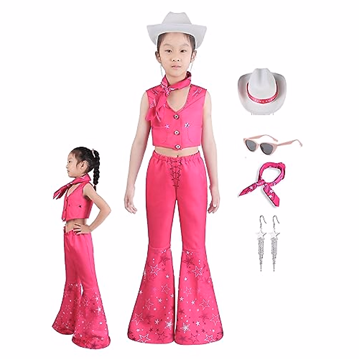 Yaxoiamz Girls Pink Costume Cowboy Costume Hippie Disco Outfits Pink Cowgirl Uniform halloween Pink Series (Pink 1, Medium)