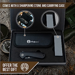 Holtzman's Gorilla Survival 'Straightback' Folding Knife featuring D2 Steel Blade and G10 Tactical Handle in Gift Box Set (Black+Blue)