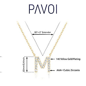 PAVOI Womens 14K Gold Plated – Yellow Gold Cubic Zirconia Initial Necklace