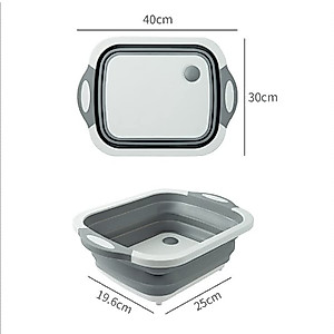 SKIMT Chopping Board Kitchen Chopping Block Foldable Cutting Board with Colanders Kitchen Chopping Boards Washing Basket Drain Kitchen Organizer