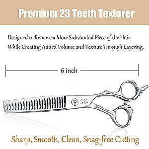 JASON 6" Texturizing Hair Scissors, 23 Teeth Hair Texture Shears Professional Blending Hair Thinning Scissor for Barber, Hairdresser, Stylist, Women and Men, Japanese 440C Stainless Steel