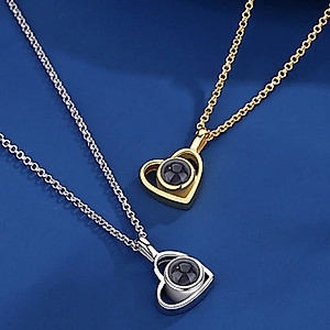 Wexibauyl Custom Photo Projection Necklace Personalized Photo Necklace with Picture Inside Heart Pendant Necklaces Gift for Christmas Birthday Anniversary