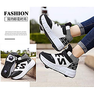 UGUHU Shoe with Wheels Retractable Skateboarding Outdoor Sports Cross Trainers Gymnastic Sneakers Roller Skate Shoes Wheels Shoes Outdoor Sneakers for Boys Girls,DoubleWheel-34