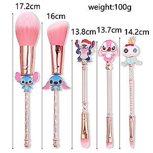 Interstellar Baby Makeup Brushes Set with 5Pcs Creative Stitch Theme Cosmetic Brushes Set, Premium Synthetic Foundation Eyeshades Brush Set Best Gift for Young Girl Women