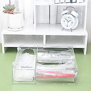 Acrylic Ziplock Food Bag Storage Organizer Acrylic Baggie Organizer, Acrylic Kitchen Drawer Baggie Box For Gallon Quart Sandwich Snack, Compatible With Variety Size Ziplock Bags Dispenser (Clear)