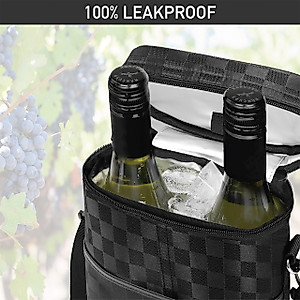 OPUX 2 Bottle Wine Carrier Tote, Insulated Leakproof Wine Cooler Bag, Wine Travel Bag Tote for Picnic BYOB Beach, Portable Wine Bottle Carrying Case, Gift for Wine Lover Women Men Christmas