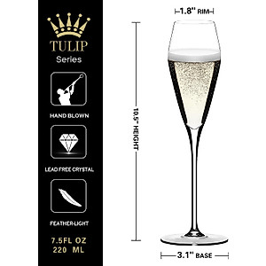 OJA Champagne Flutes Glasses Set of 4, Hand Blown Crystal Wedding Flutes Glass, Ideal for Weddings, Anniversaries, Christmas, Special Days, 10.5”, 7.5 oz, Clear