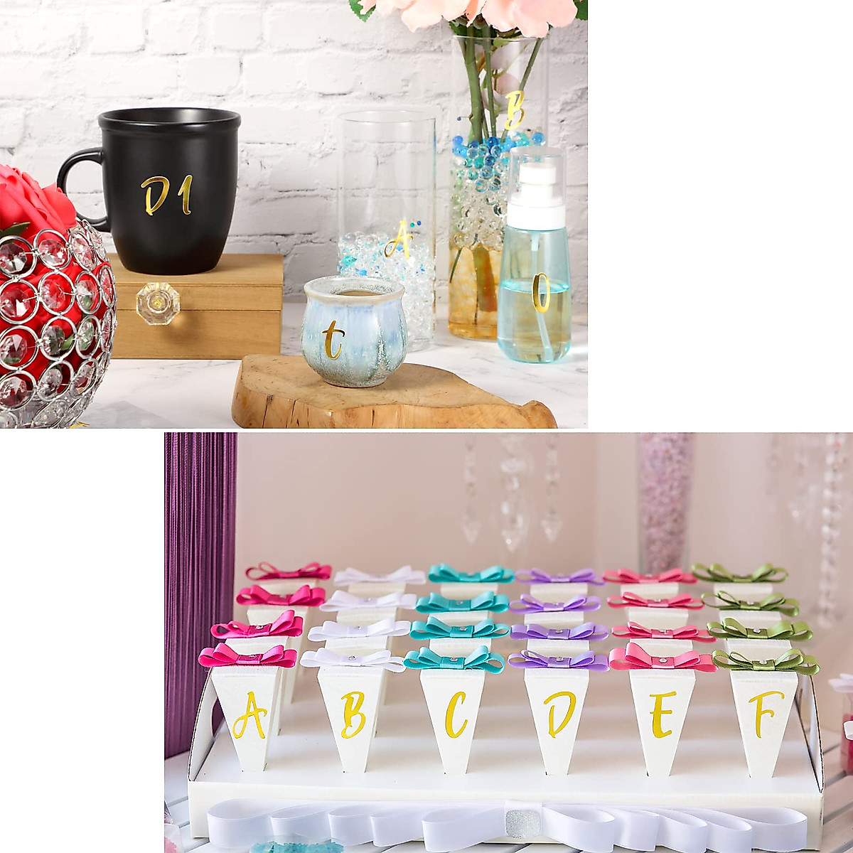 Outus 576 Pieces 8 Sheets Letters Stickers Self Adhesive Vinyl Letter Alphabet Number Stickers Mailbox Numbers Sticker, Decals for Classroom Decor, Sign, Door(Gold,1 Inch)