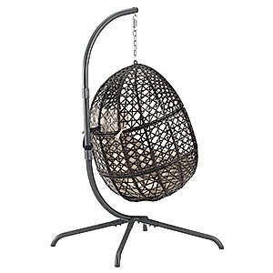 Crosley Furniture Calliope Wicker Indoor Outdoor Hanging Egg Chair with Stand for Patio, Porch, Deck, Sand