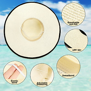 Xtinmee 6 Pcs Summer Women's Big Bowknot Straw Hat Wide Brim Foldable Floppy Hat Adjustable UV Protection UPF 50+ Beach Hat (Light Colors)