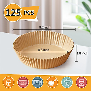 Air Fryer Liners Disposable,125PCS Air Fryer Liners, 8 Inch Non-stick Oil Resistant Airfryer Liners, Unbleached Round Parchment Paper Liners for 5-8QT Air Fryer, Baking, Roasting Microwave