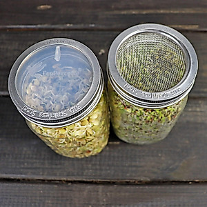 4 Pack (4 Rings, 4 Screens, 4 Inserts) Mason Jar Sprouting Lids - 316 Surgical Stainless Steel Sprouting Lids for Wide Mouth Mason Jars- Curved Strainer Lids, Silicone Inserts - Rust-Proof, BPA-free