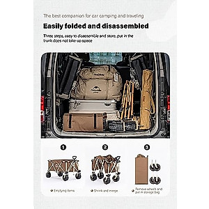 Naturehike Collapsible Outdoor Utility Folding Wagon, Heavy Duty Beach Wagon Cart, Large Capacity Foldable Grocery Wagon for auto Camping Garden Sports Outdoor Use (Almond White)