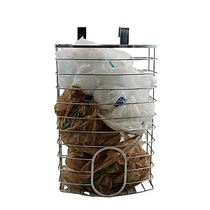 Dependable Industries Over the Cabinet Grocery Bag Holder Dispenser Basket Garbage Bag Rack Kitchen Storage Chrome