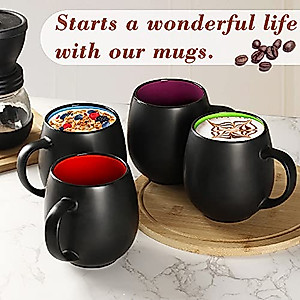 Vivimee 4 Pack Ceramic Coffee Mug Sets, 20 Ounce Large Coffee Mugs, Black Coffee Mug, Restaurant Coffee Cups for Coffee, Tea, Cappuccino, Cocoa, Cereal, Black outside and Colorful inside