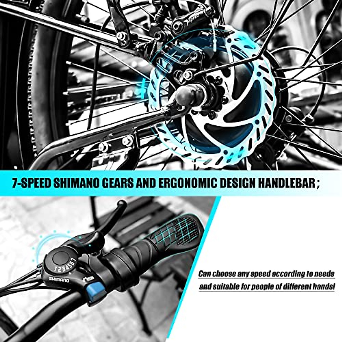 Axiniu Electric City Bike for Adults | 26'' Electric Commuter E-Bike | Shimano 7-Speed | Peak 500W Brushless Motor with 36V UL-Certified Removable Battery | Electric Bicycle