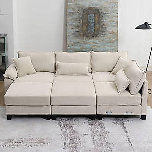 KEVINSPACE 133" Modular Sectional Sofa for Living Room Convertible U/L Shaped Sofa Couch Reversible Sofa Couch Modular Sectionals with Ottomans, 6 Seat Oversized Sofa Couch Sleeper Sofa Bed Beige