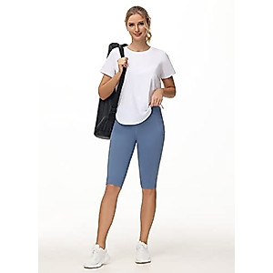 THE GYM PEOPLE Women's Workout T-Shirts Loose Fit Short Sleeve Cotton Running Basic Tee Tops with Split Hem White