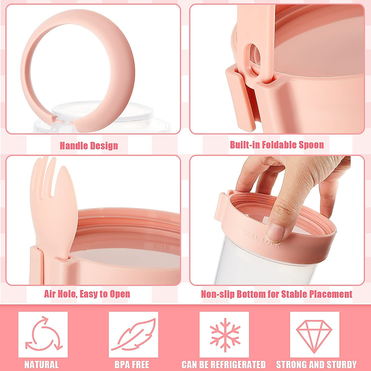 Nuenen 3 Pack 29 oz Cereal Cups Breakfast Cereal and Milk Container Portable Take and Go Cup Reusable Overnight Oats Container 2 Tier Oats Jars with Lid Fork Leak Proof Yogurt Oatmeal Salad Cup