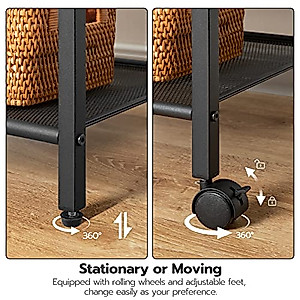 HOOBRO 3 Tier Printer Stand Mobile Printer Table on Wheels, Wooden Printer Shelf with Storage Bag, Under Desk Rolling Printer Cart Organizer with Hooks for Home Office, Kitchen Rustic Brown BF21PS01