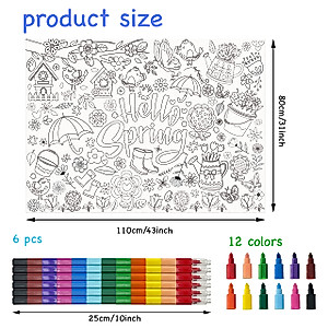 Giant Spring Coloring Poster with 6 Stacking Crayons, Crafts Education Activity Jumbo Paper Poster Wall Art Coloring Poster Banner for Home School Classroom Party Supplies Favor, 43x 31Inch(Spring）