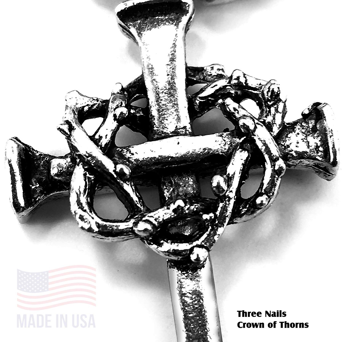 FORGIVEN JEWELRY Nail Cross Crown of Thorns Necklace on Ball Chain