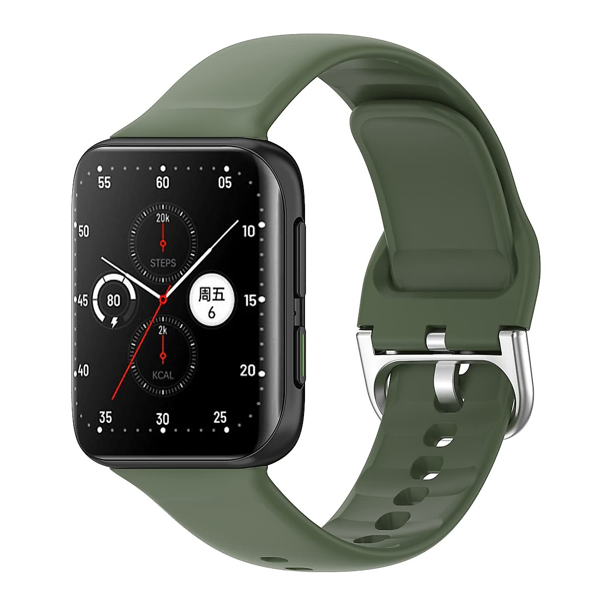 ECSEM Watch Bands Compatible with OPPO Watch 2 42MM 46MM,Silicone Wristband Adjustable Quick Release Replacement Band Sport Straps Smartwatch Accessories (46MM, Black/Green)