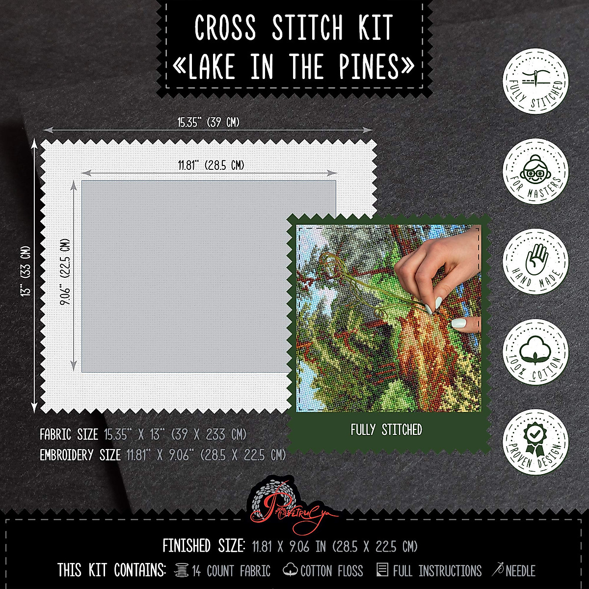 Povitrulya Lake Amid Pines - Counted Cross Stitch Kit with Forest Landscape Pattern