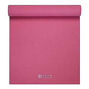 Gaiam Essentials Premium Yoga Mat with Yoga Mat Carrier Sling, Pink, 72 InchL x 24 InchW x 1/4 Inch Thick